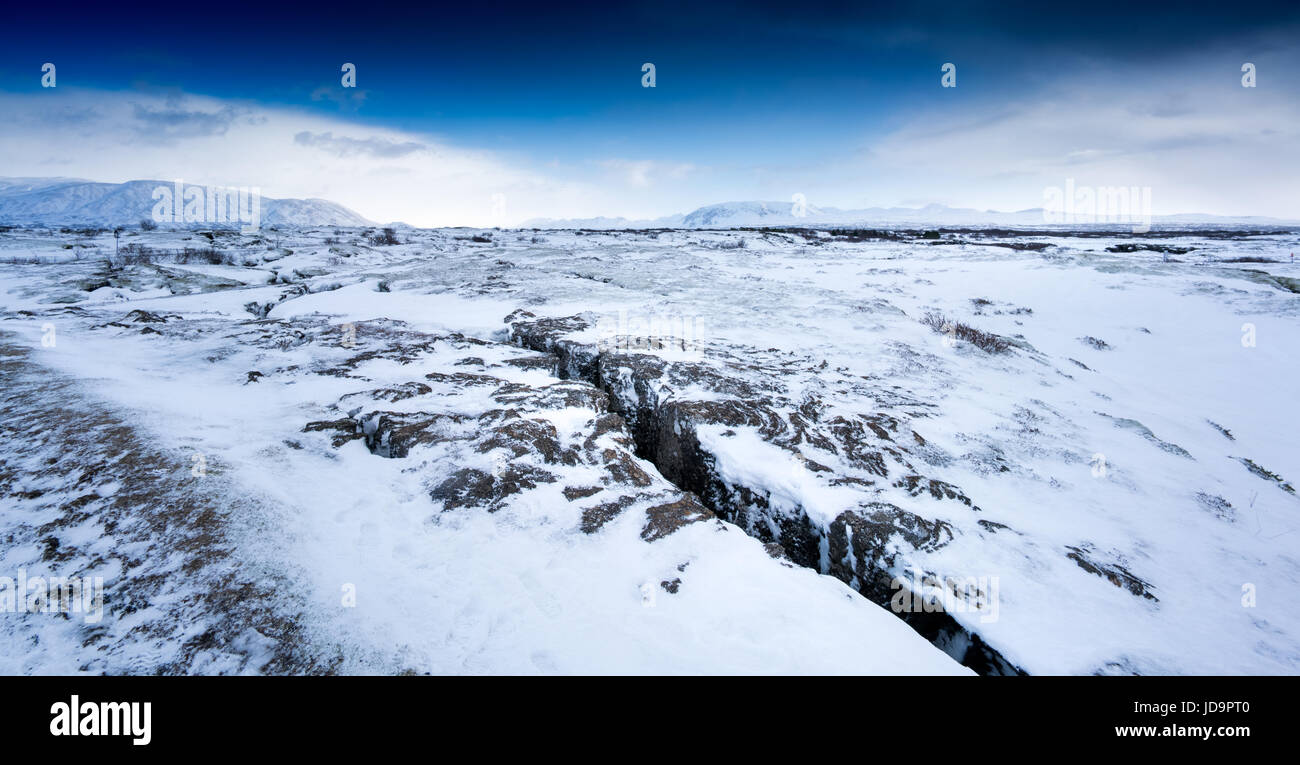 Deep snow covered landscape, sky and horizon, by day, Iceland, Europe ...