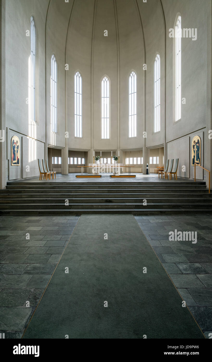 Church building alter, aisle and windows, diminishing perspective ...