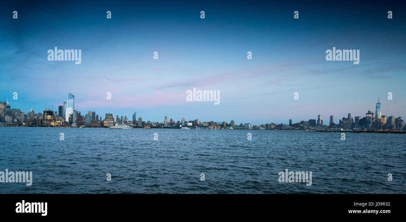 View of New York city across the water, New York, USA. 2016 urban city ...