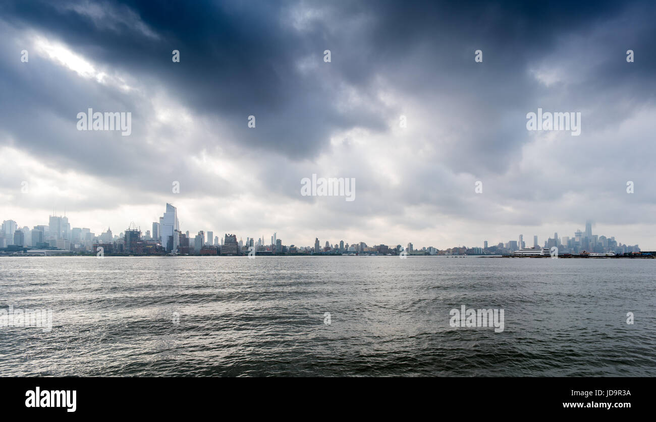 View of New York city across the water, New York, USA. 2016 urban city ...