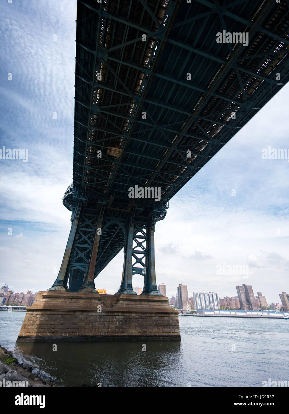 Low angle view of the underside of Manhattan Bridge, New York City, USA ...