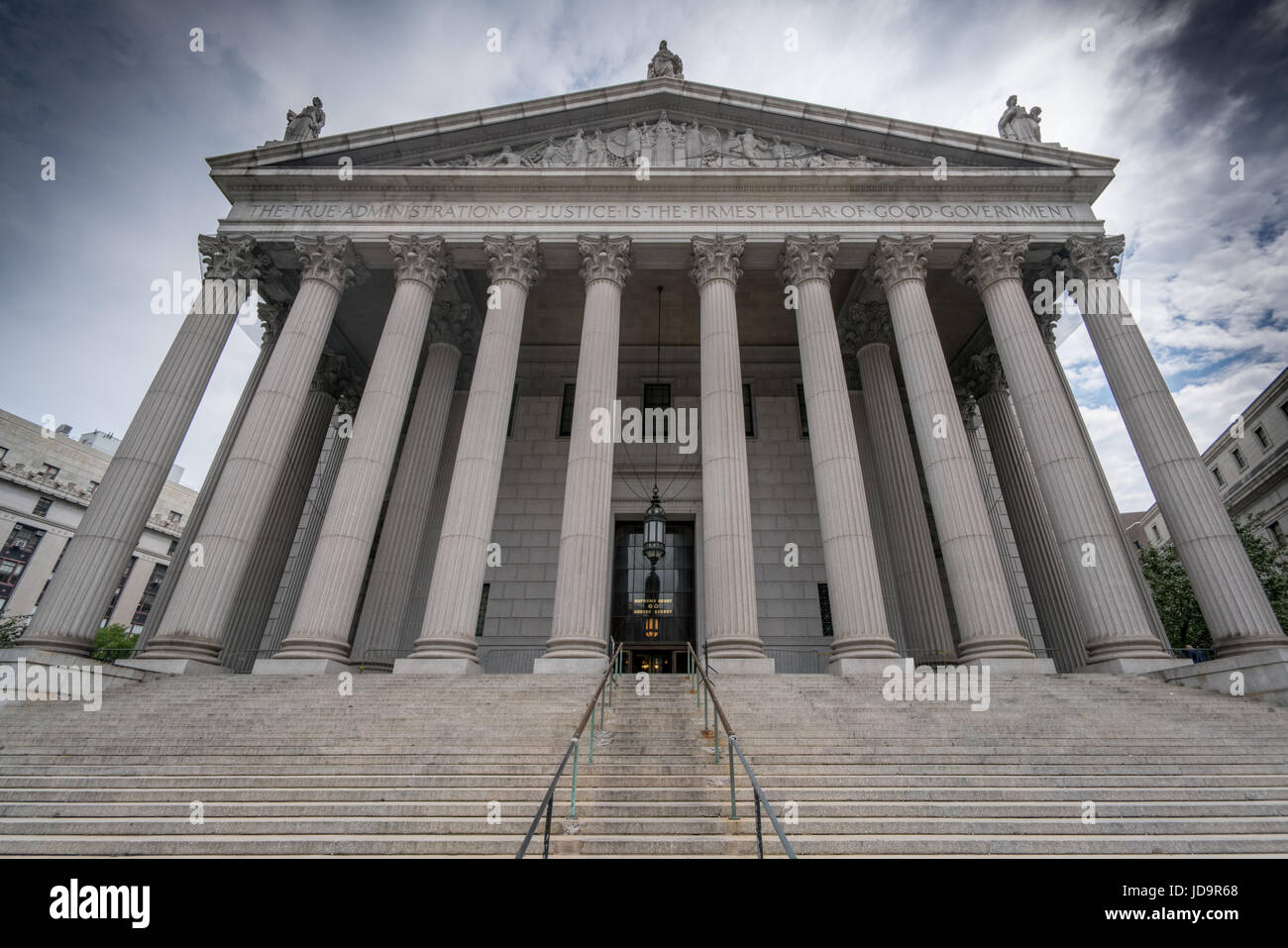 Low angle view of building exterior with columns, New York City, USA ...
