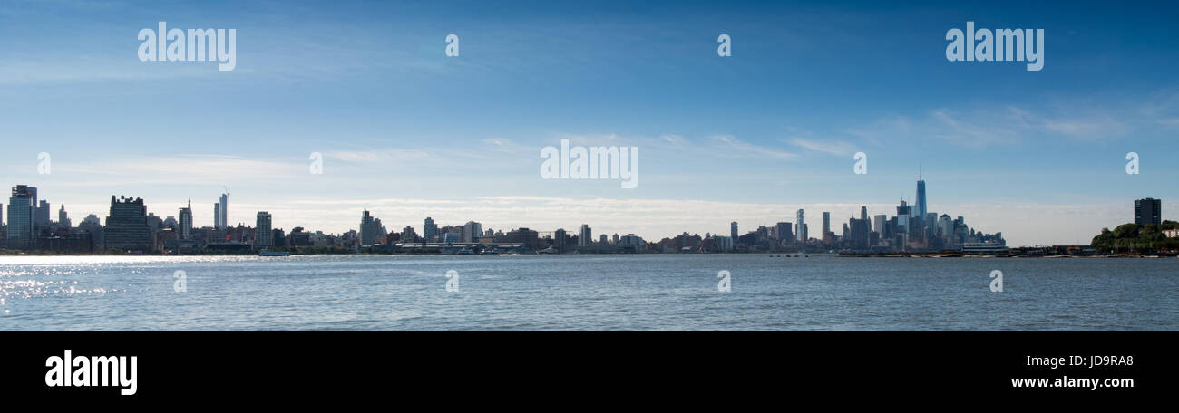 Panoramic view of New York City skyline in distance, New York, USA ...