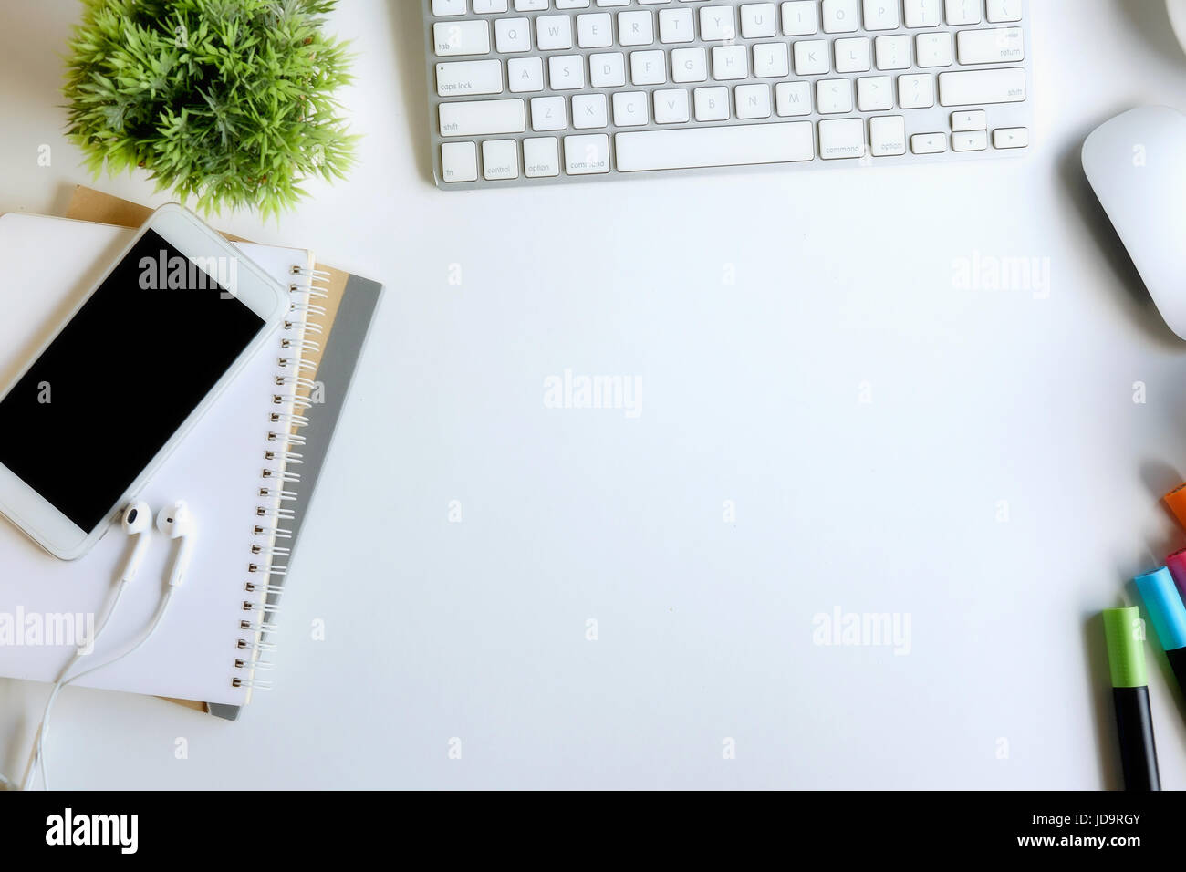 Workspace and office stuff on white desk table with copy space Stock ...