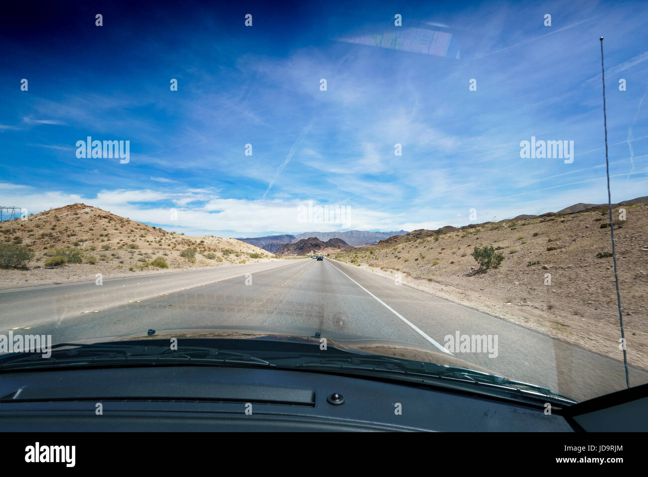Open road in desert as seen through car windscreen, Las Vegas, Nevada ...