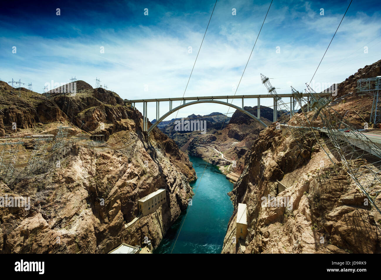 High angle view of bridge on the Hoover dam on the Colorado river, USA ...