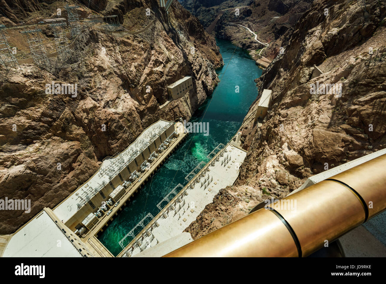 High angle view of pipes on the Hoover dam on the Colorado river, USA ...