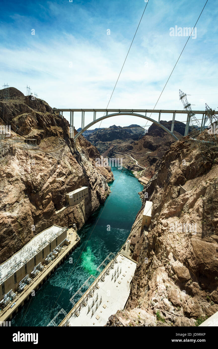 High angle view of bridge on the Hoover dam on the Colorado river, USA ...