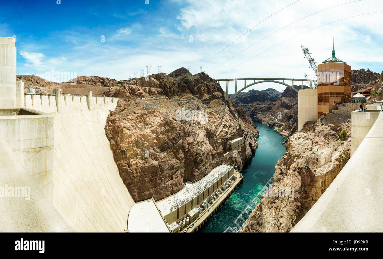 High angle view of bridge on the Hoover dam on the Colorado river, USA ...