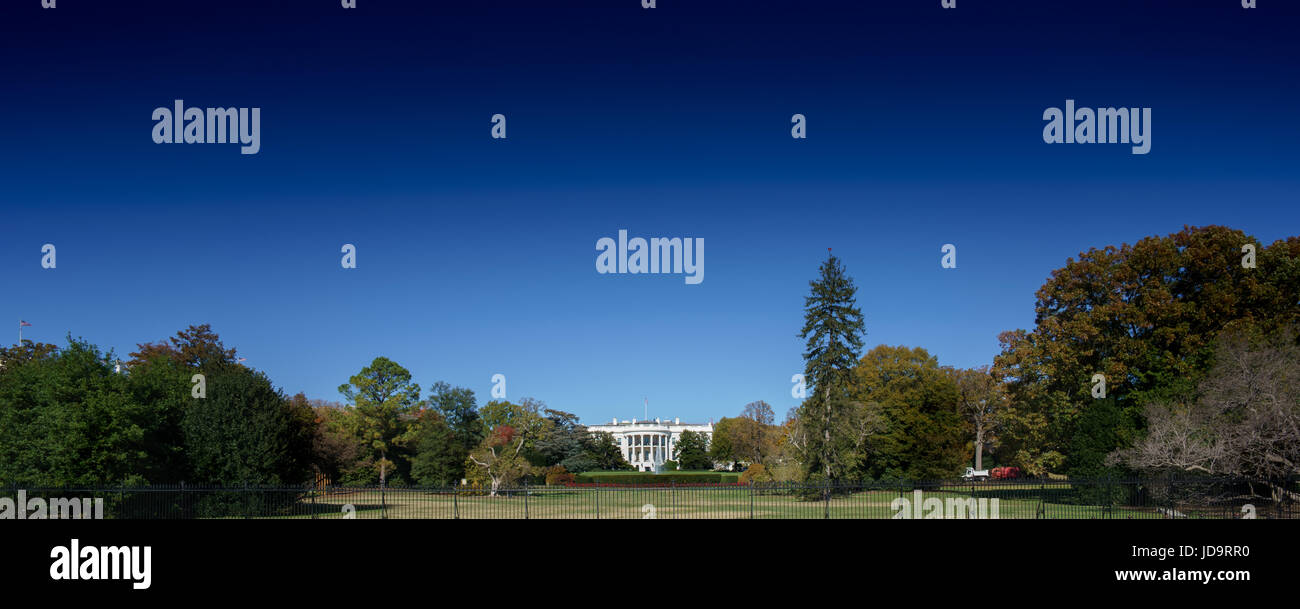 White house and landscaped grounds and green grass, distant, Washington ...