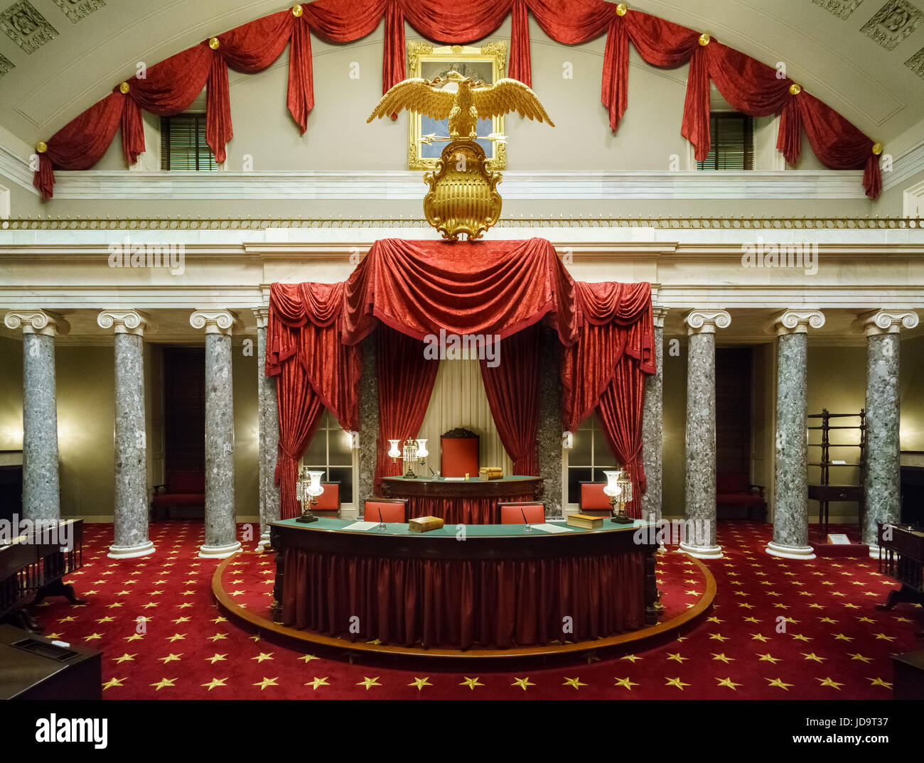 Ornate Presidential desk decorated with red curtains, Capitol building ...