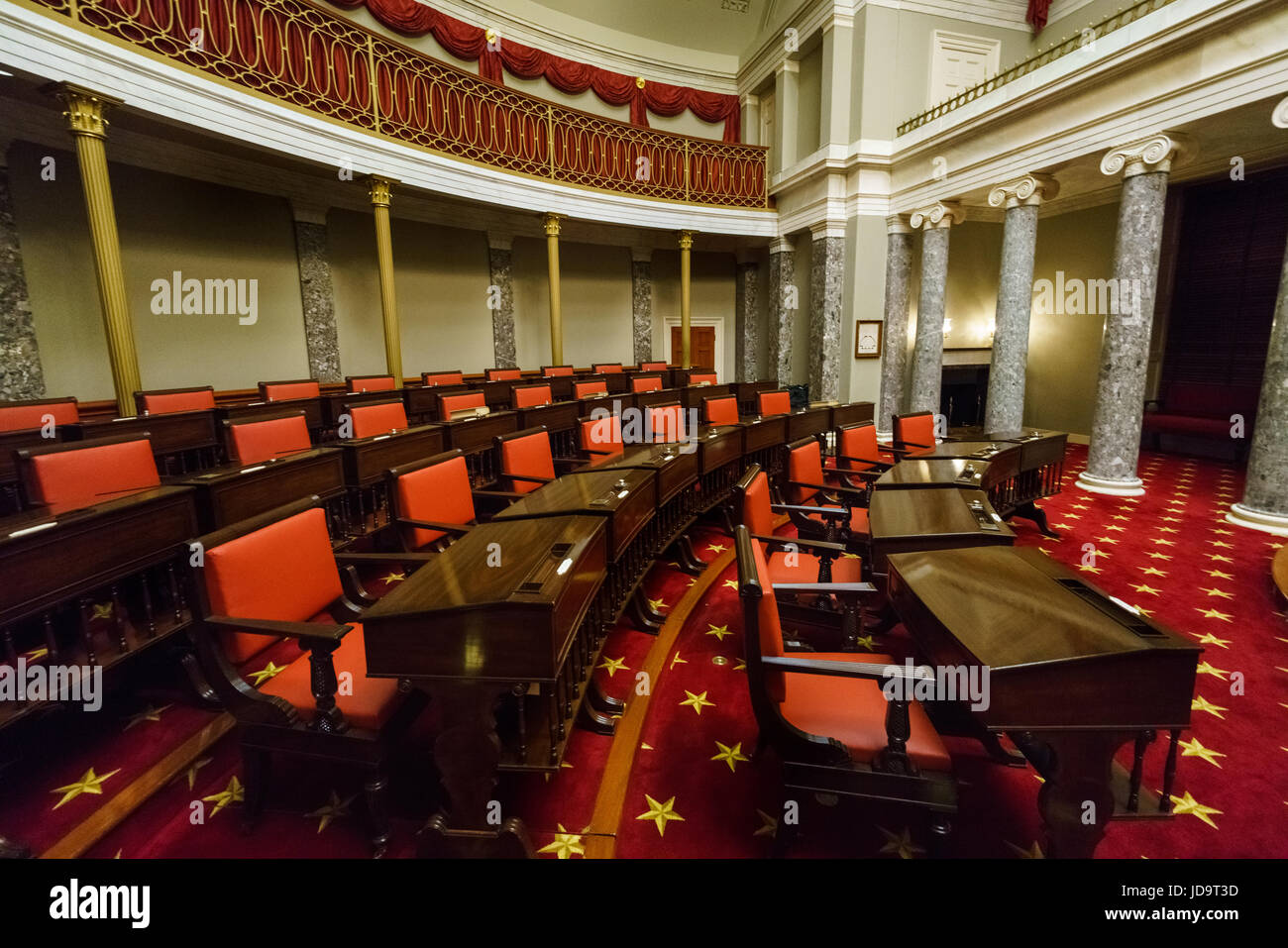 Capitol building interior with empty red seats, Washington DC, USA ...