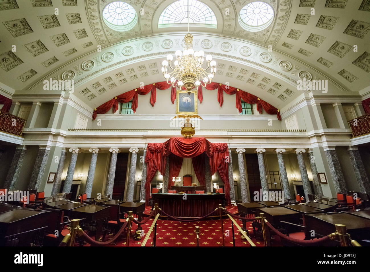 Ornate Presidential desk decorated with red curtains, Capitol building ...