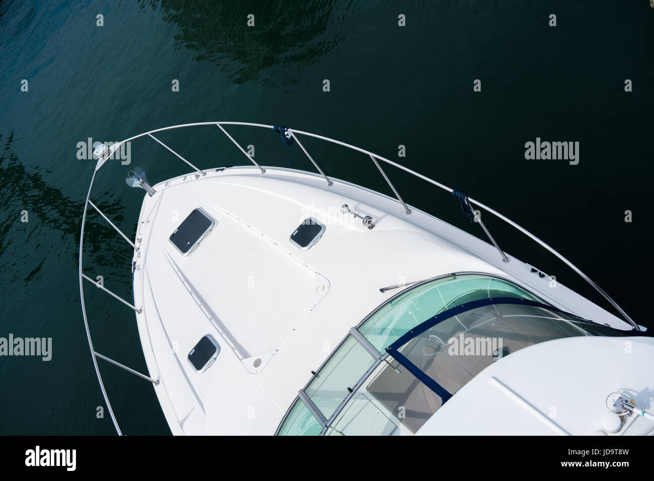 Luxury yacht on water in daytime elevated view showing front of yacht ...
