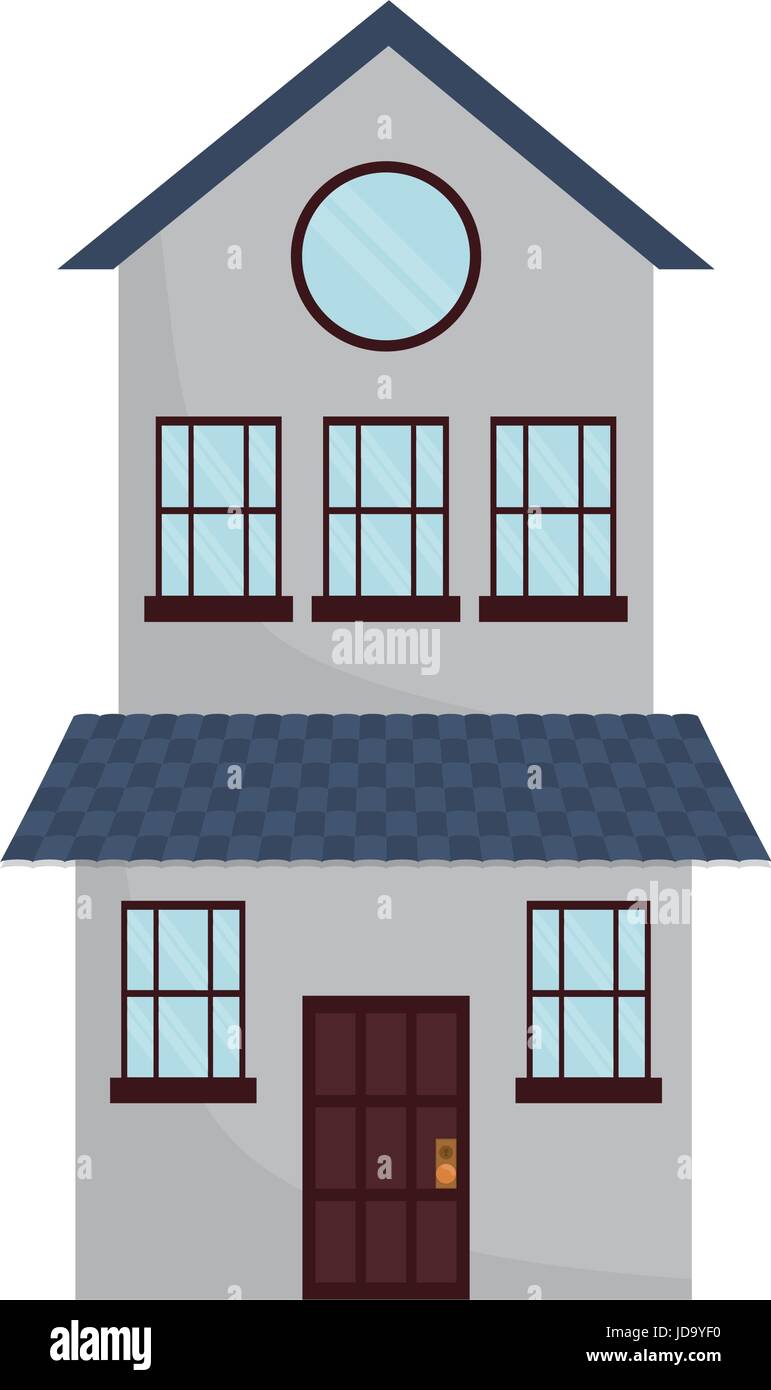 two-floor house icon over white background colorful design vector ...