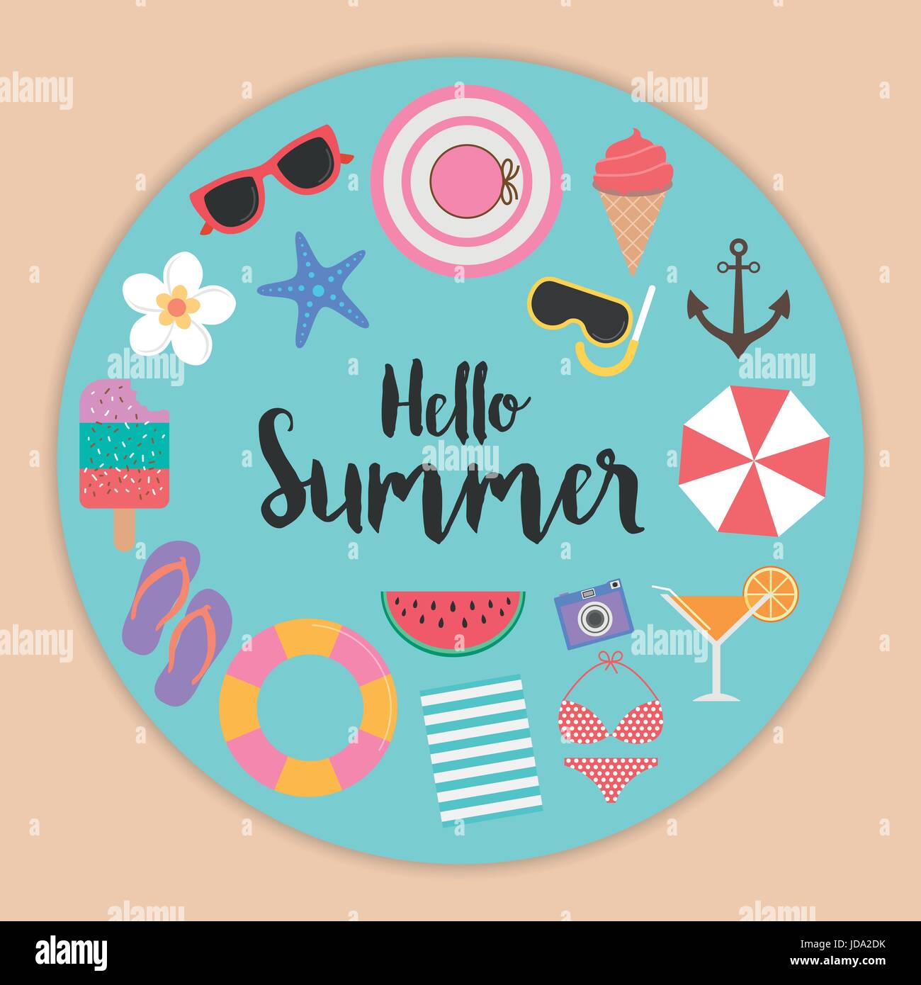 Hello Summer background with elements for greeting card, poster, banner ...