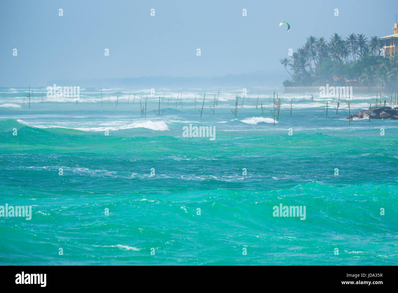 Powerful waves on the coast of the ocean during monsoon storm Stock ...