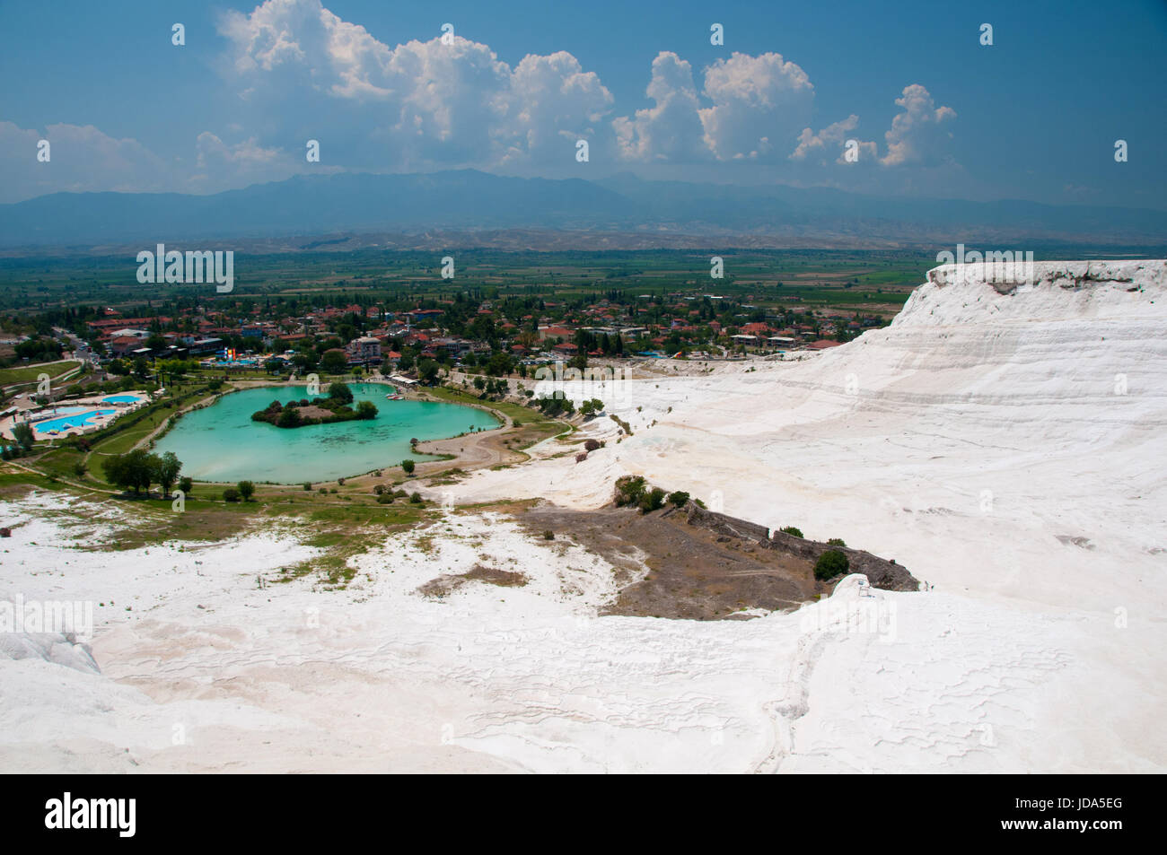 Nature landmarks in Turkey - landscape with travertines and turquoise ...