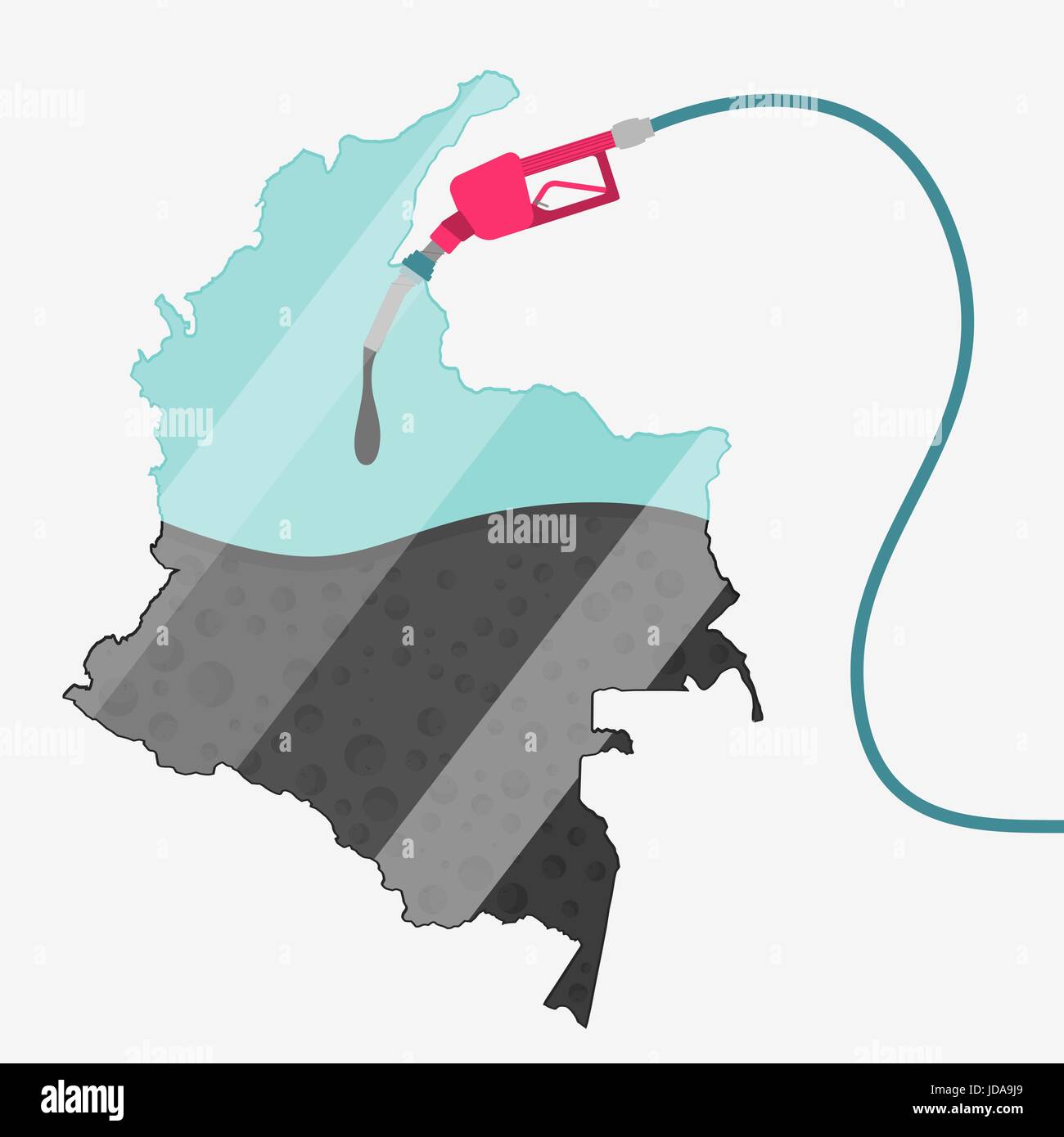 Map of Colombia being fueled by oil. Gas pump fueled map. On the map ...