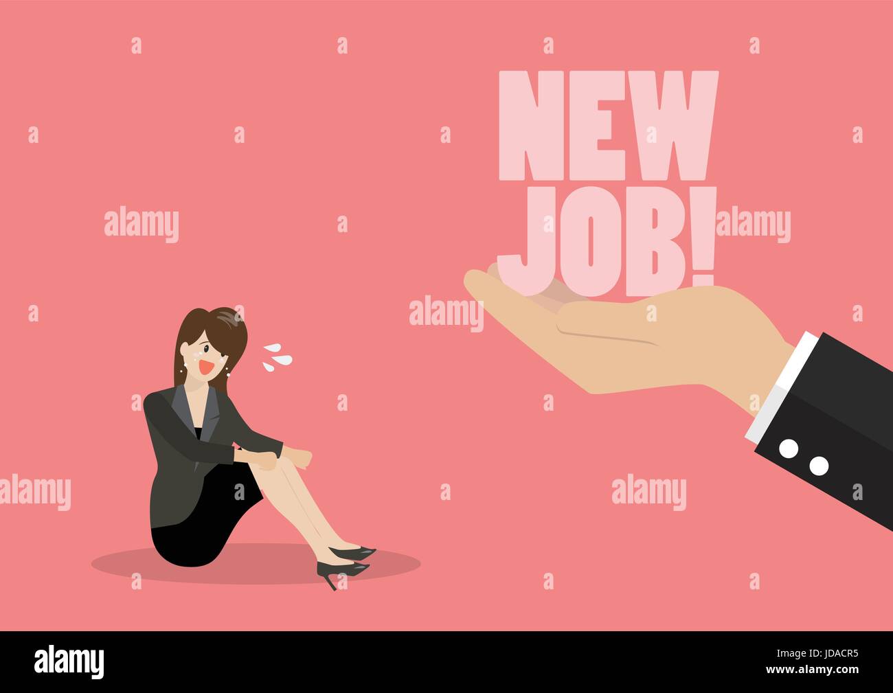 Big hand give a new job to desperate business woman. business concept ...