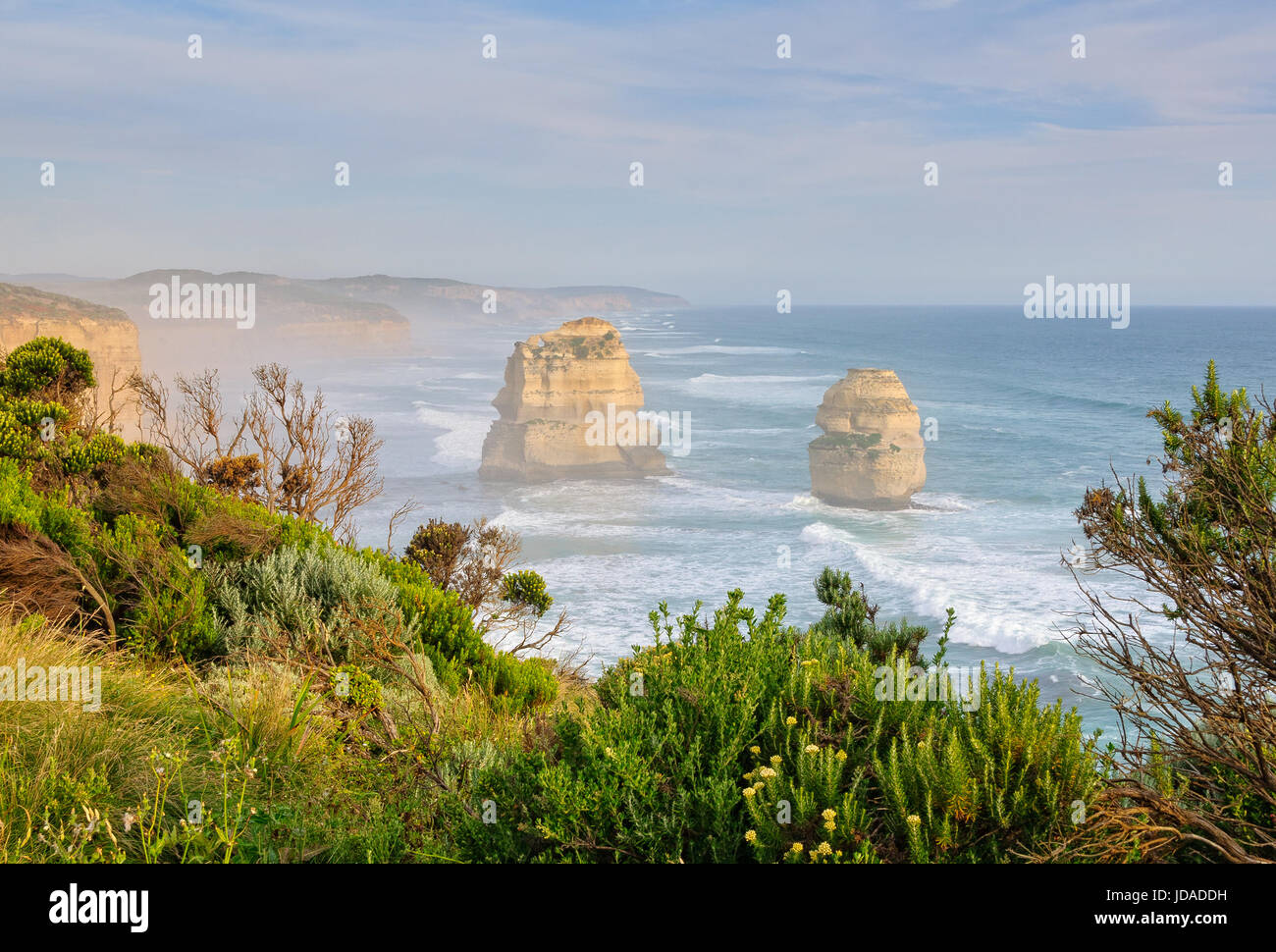 Two of the iconic limestone stacks of the Twelve Apostles in the Port ...