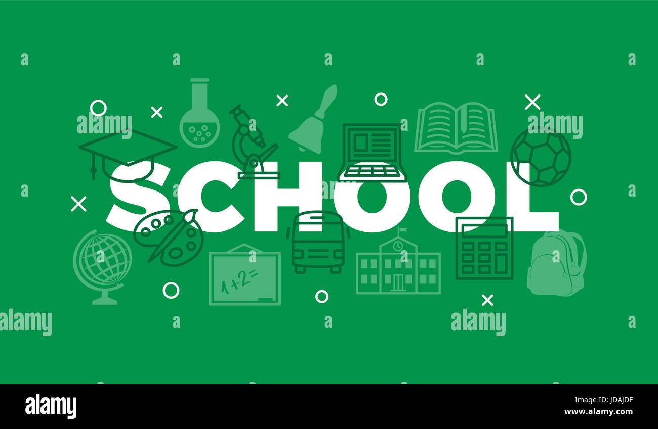 School Concept with icons and signs on green Stock Vector Image & Art ...