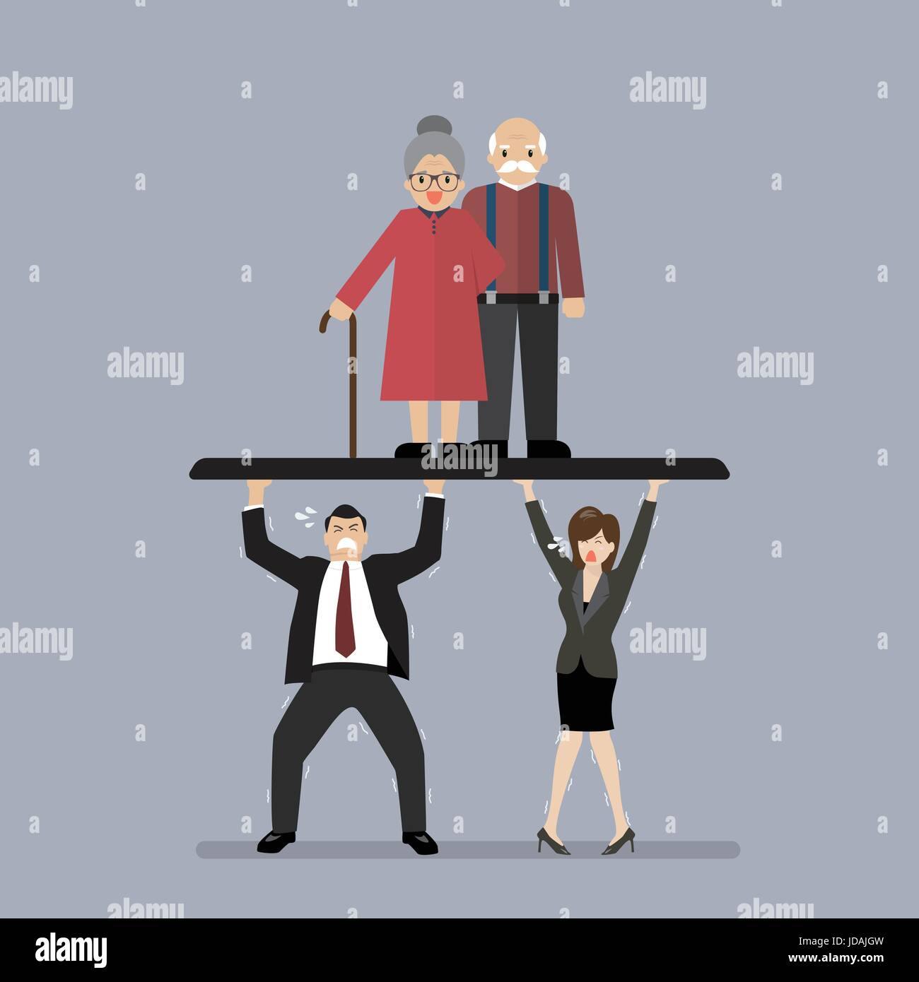 Workers carry Pensioners. Aging population problem Stock Vector Image ...
