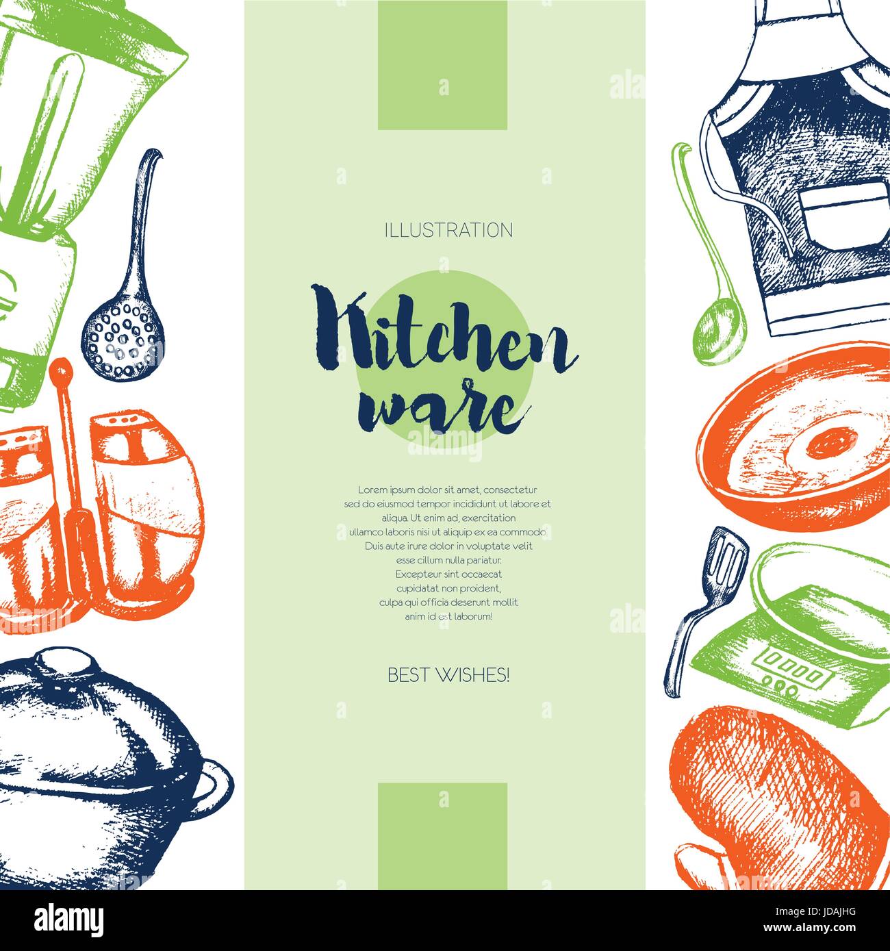 Kitchen Ware - color drawn vintage banner template Stock Vector Image ...