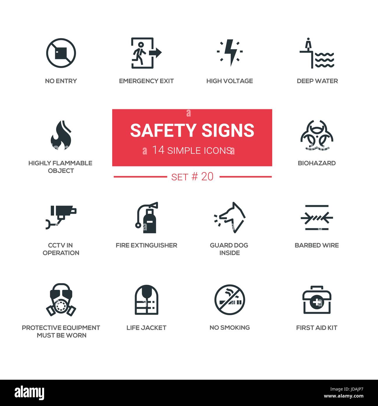 Safety Signs - modern simple icons, pictograms set Stock Vector Image ...