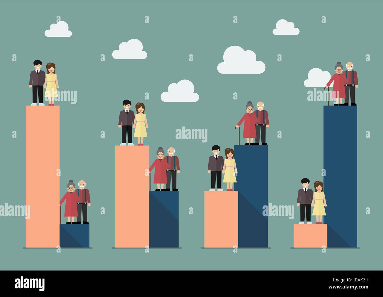 Aging population with worker trend. Vector illustration Stock Vector ...