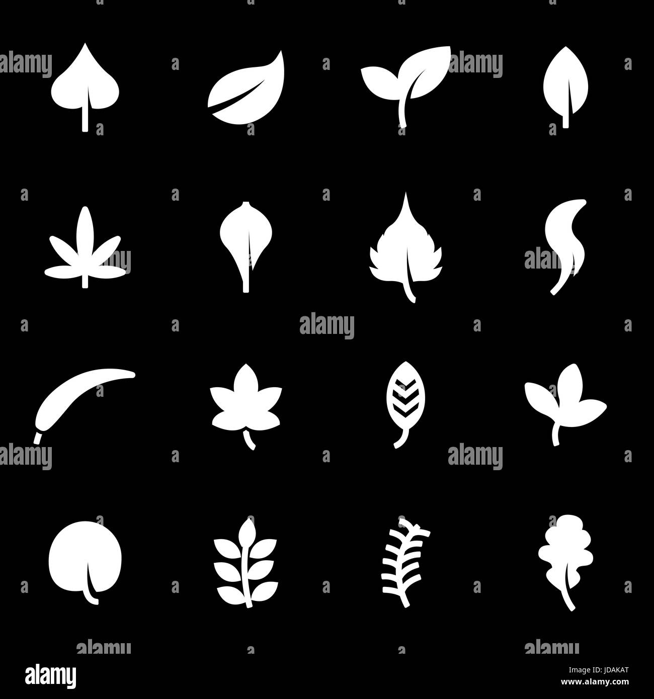 Vector white leaf icons set on black background Stock Vector Image ...