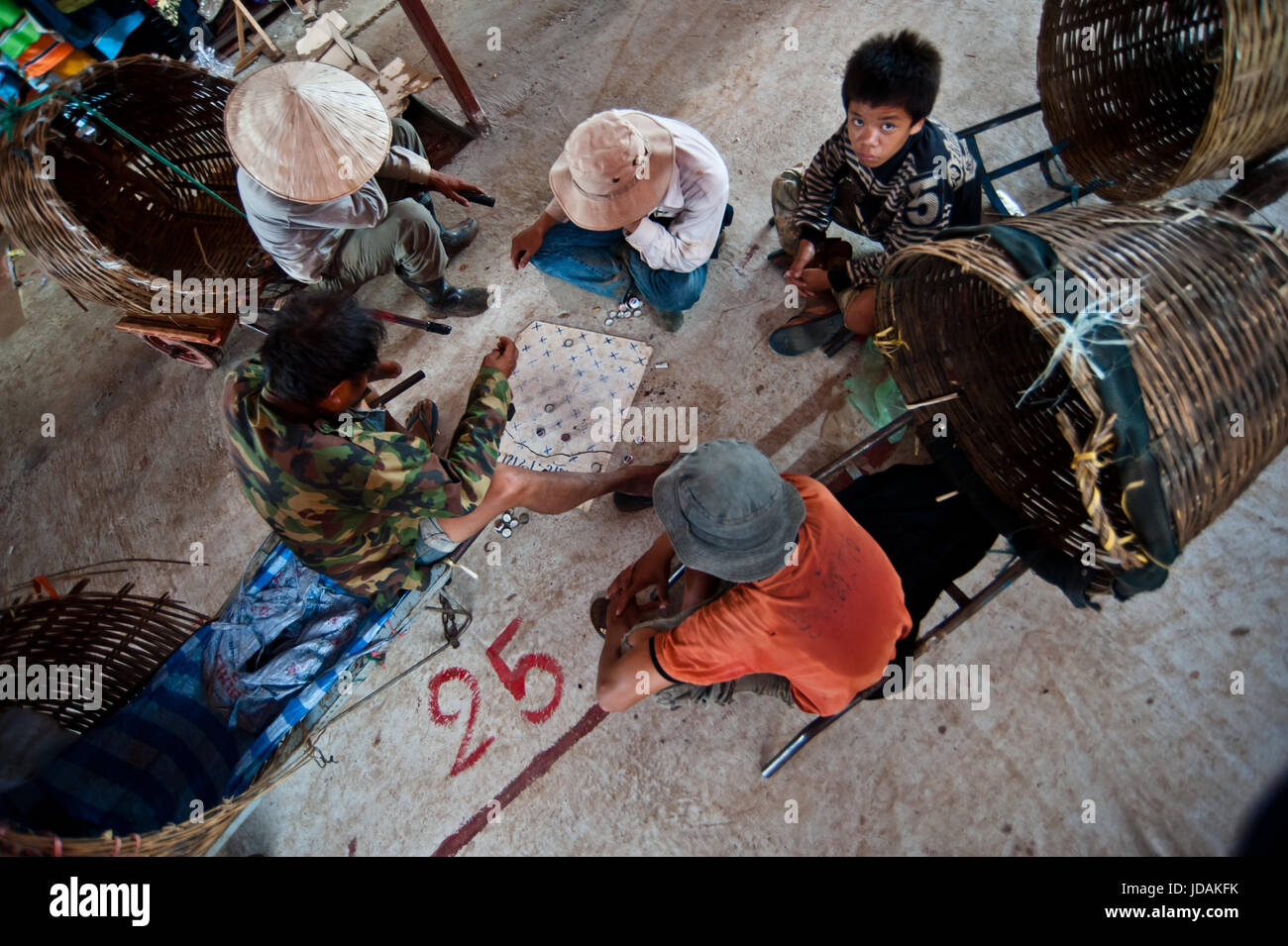 PAKSE, LAOS - AUGUST 12 : View of a market in Pakse city is the third ...