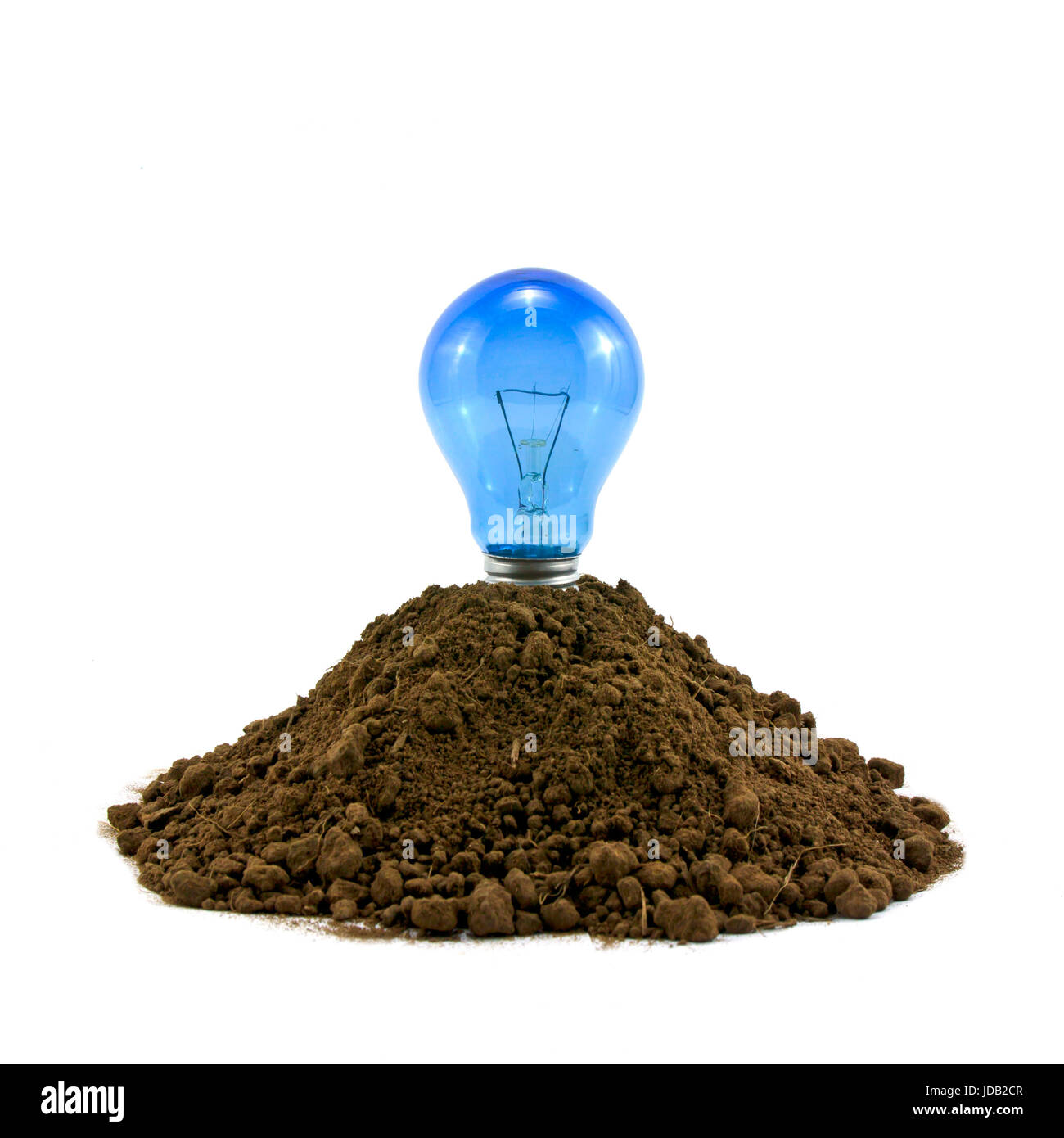 light bulb growing in soil isolated on white background, conservation ...