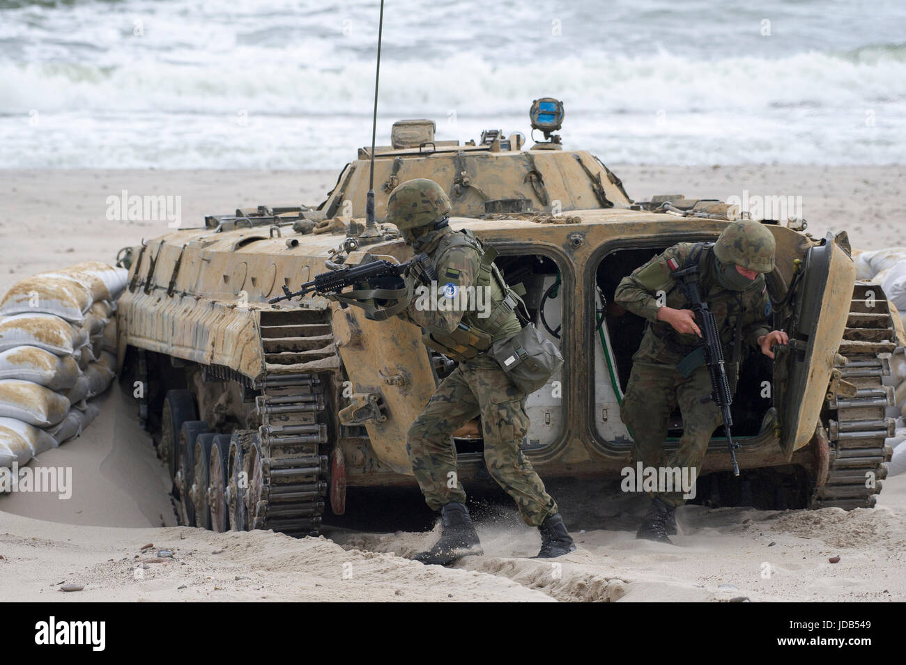 Polish infantry fighting vehicle BMP-1 on the beach during the 45th ...