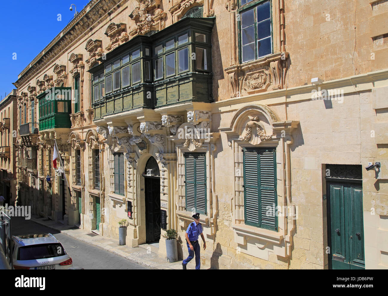 Traditional balconies of historic buildings in city centre, Valletta ...