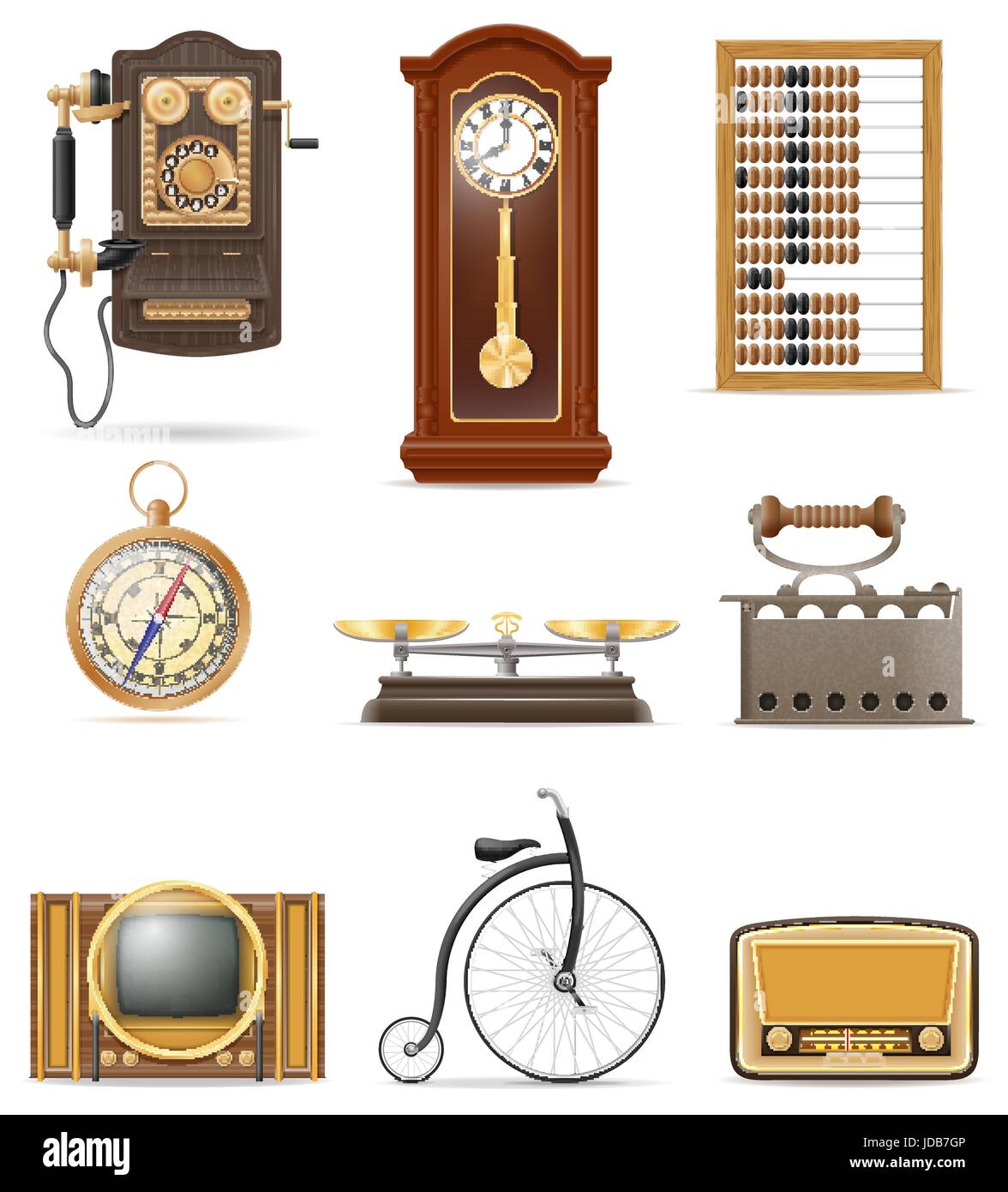 set of much objects retro old vintage icons stock vector illustration ...