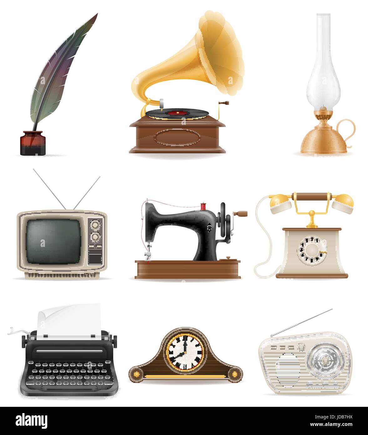 set of much objects retro old vintage icons stock vector illustration ...