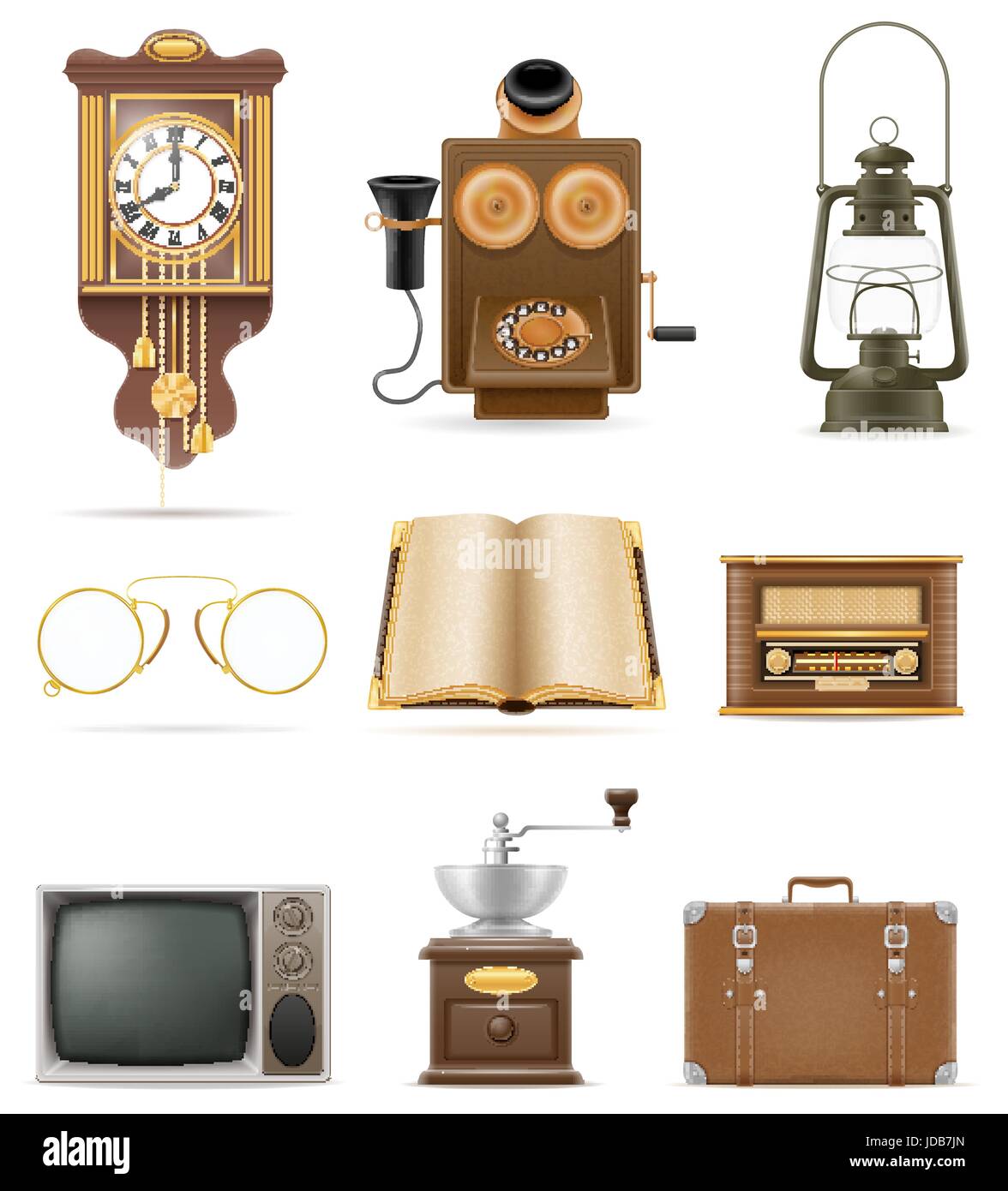 set of much objects retro old vintage icons stock vector illustration ...