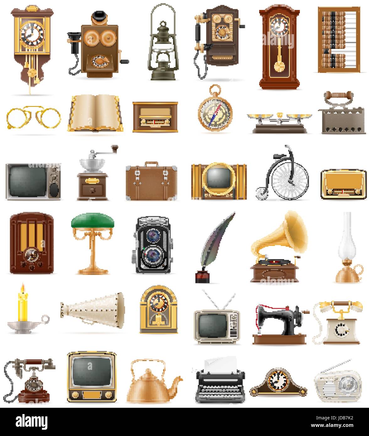big set of much objects retro old vintage icons stock vector ...