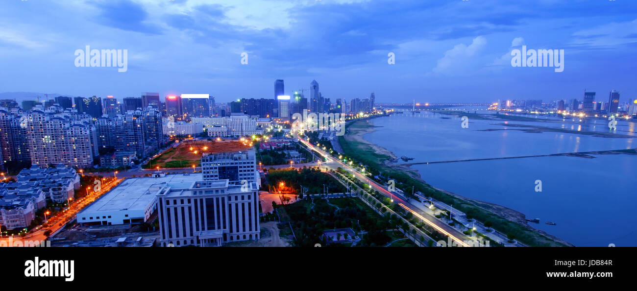Shanghai night, overlooking the riverside city Stock Photo - Alamy