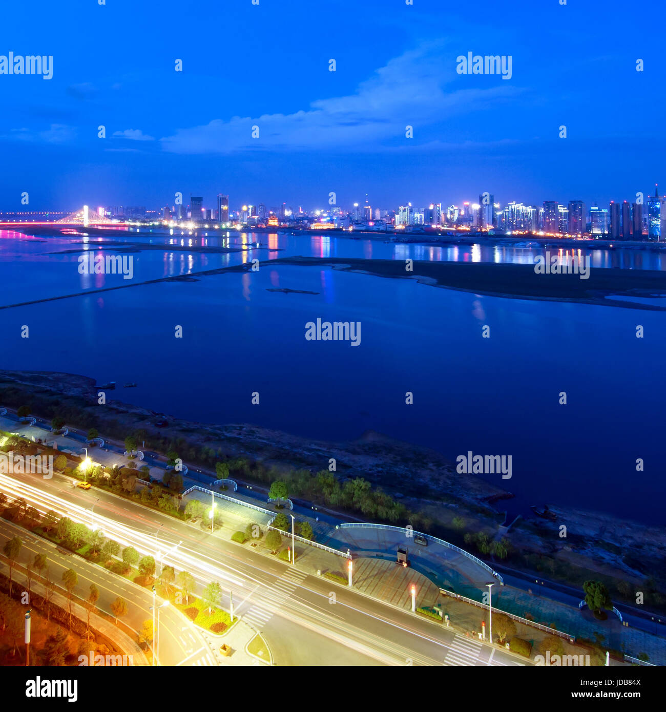 Shanghai night, overlooking the riverside city Stock Photo - Alamy