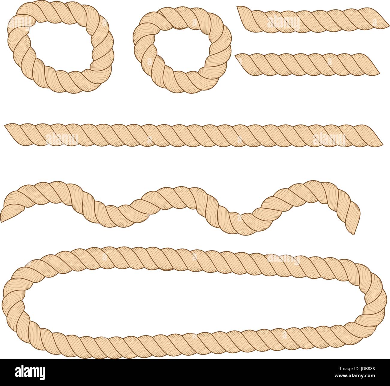 Different shapes, size horizontal brown ropes isolated on white ...