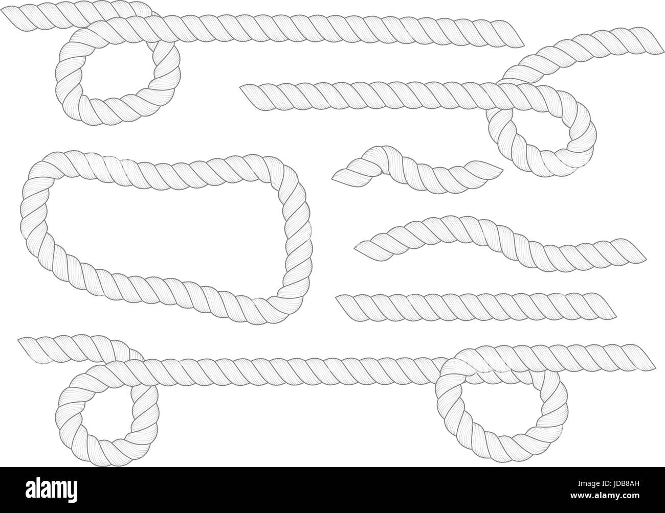 Different shapes, size horizontal white ropes isolated on white ...