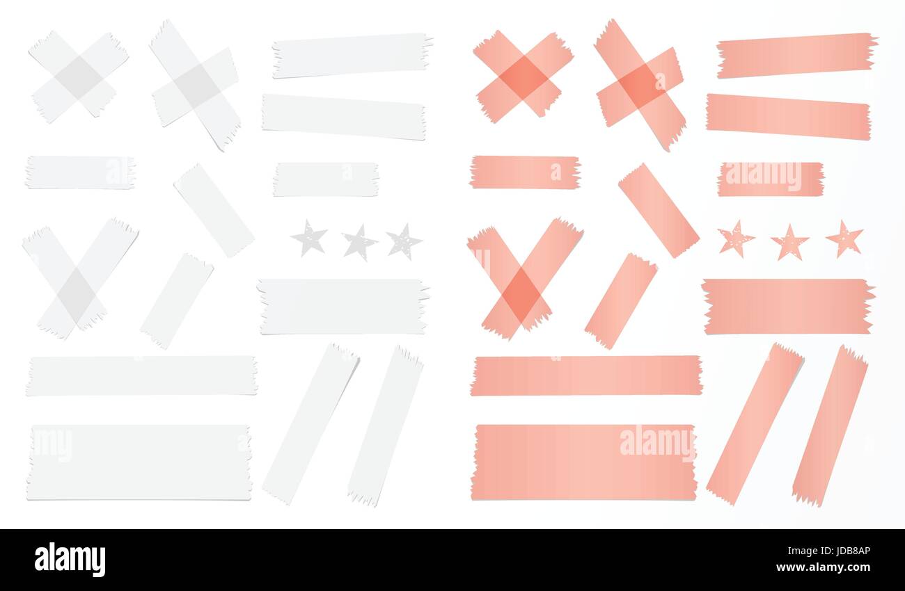 White and red different size adhesive, sticky tape, paper pieces with ...