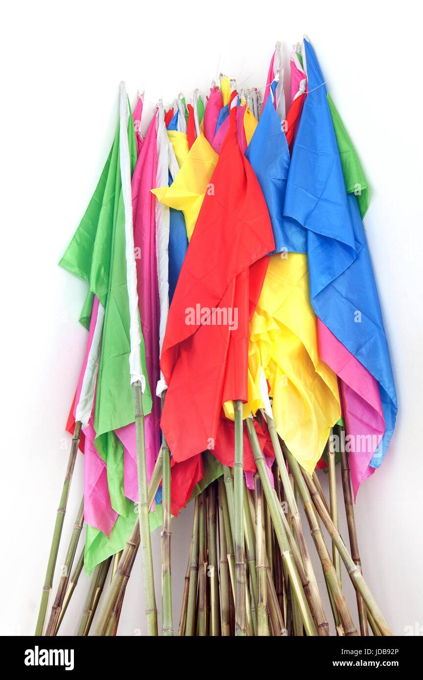 Colored flags (a lot, lost on one side Stock Photo - Alamy