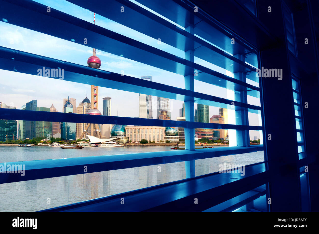Through the window to see the pudong new area in Shanghai scenery and ...