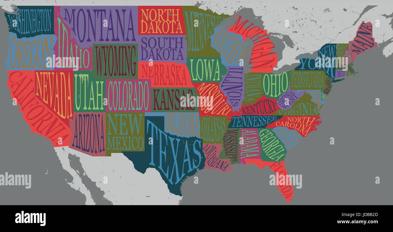 USA map with states - pictorial geographical poster of America, hand ...