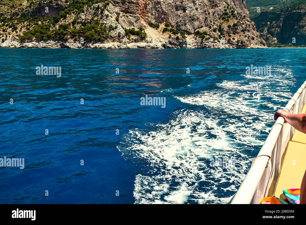Beautiful view from a bow of yacht at Mediterranean Sea near Turkey ...