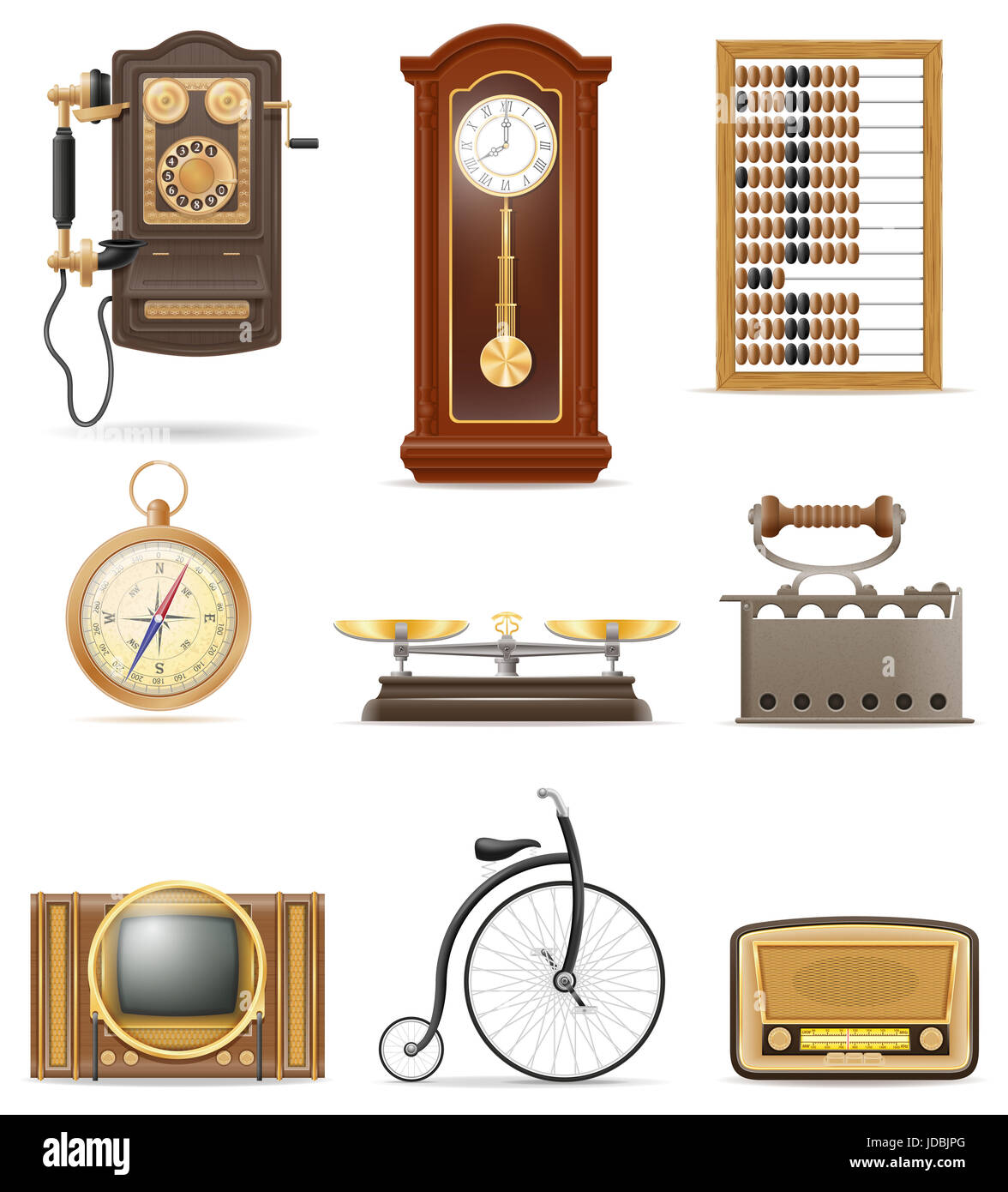 set of much objects retro old vintage icons stock vector illustration ...
