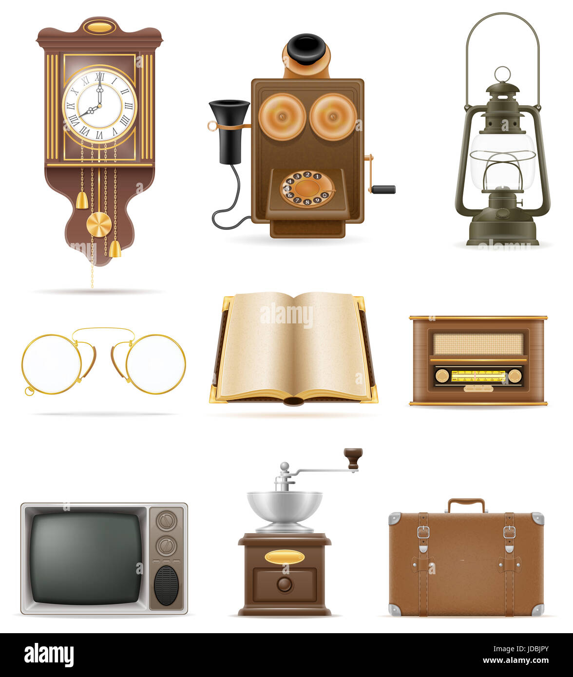 set of much objects retro old vintage icons stock vector illustration ...